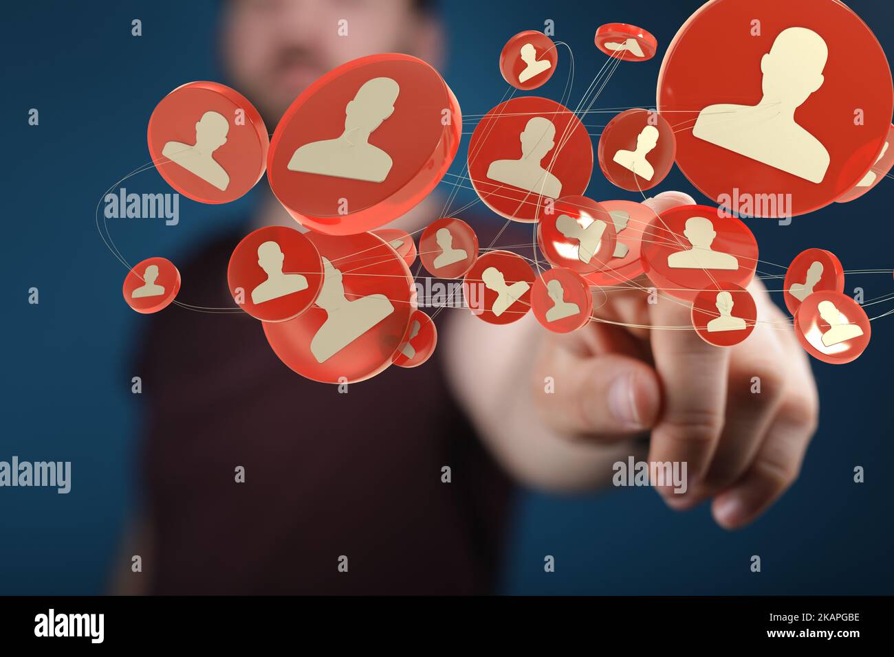 A man touching 3D rendered people signs Stock Photo - Alamy