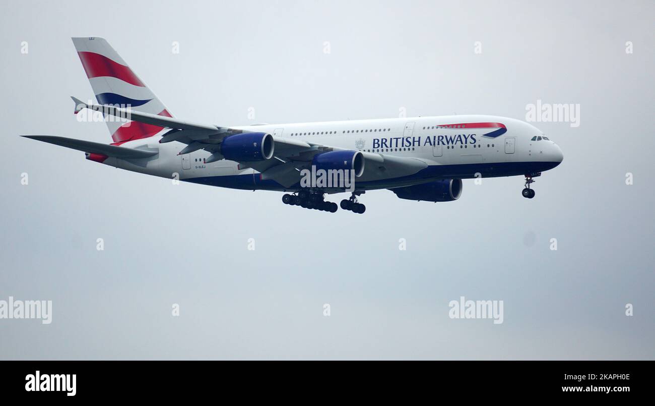 The view of British Airways Airbus A380 plane flying in the sky Stock ...