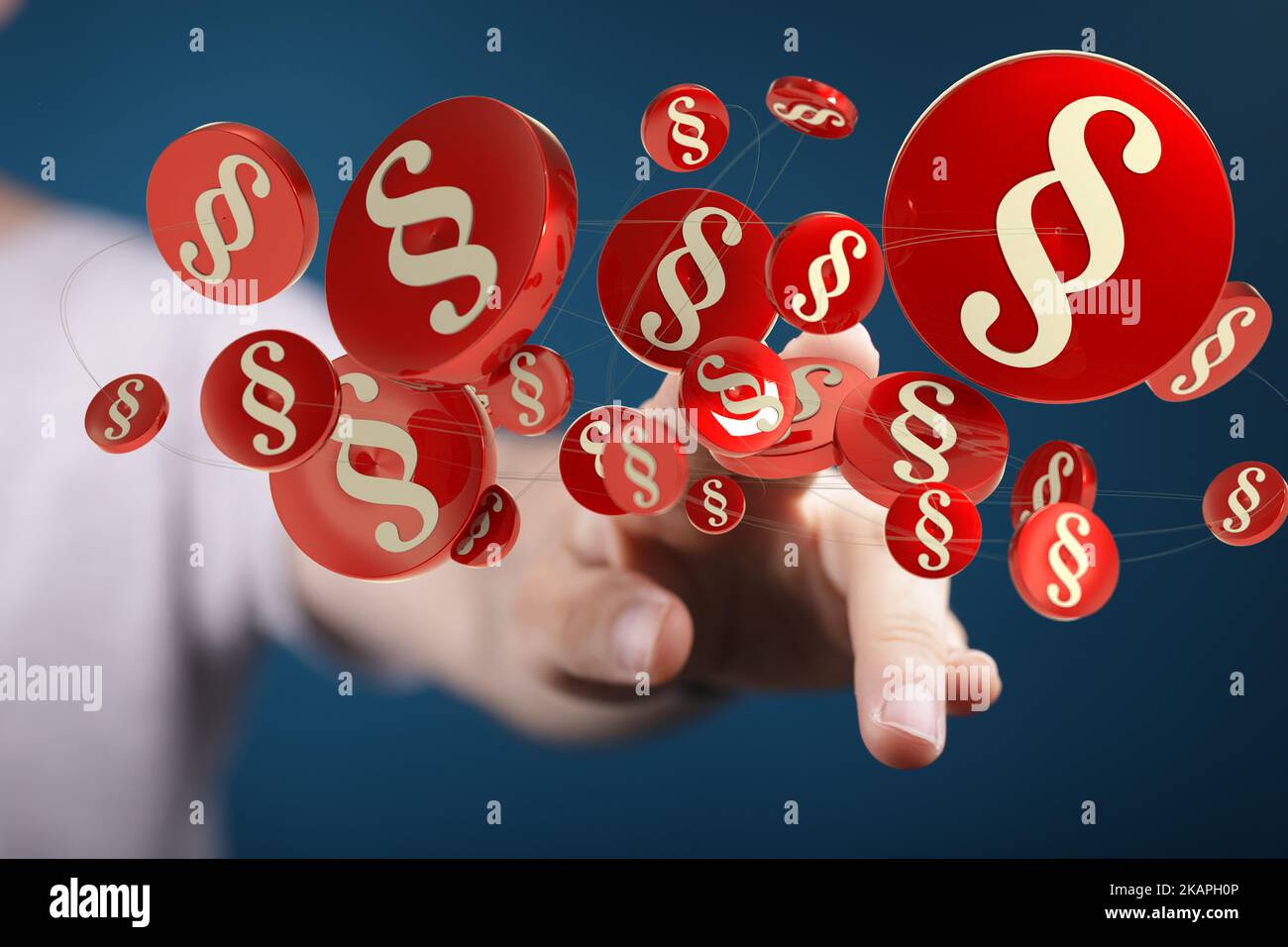 A man touching 3D rendered paragraph signs Stock Photo - Alamy