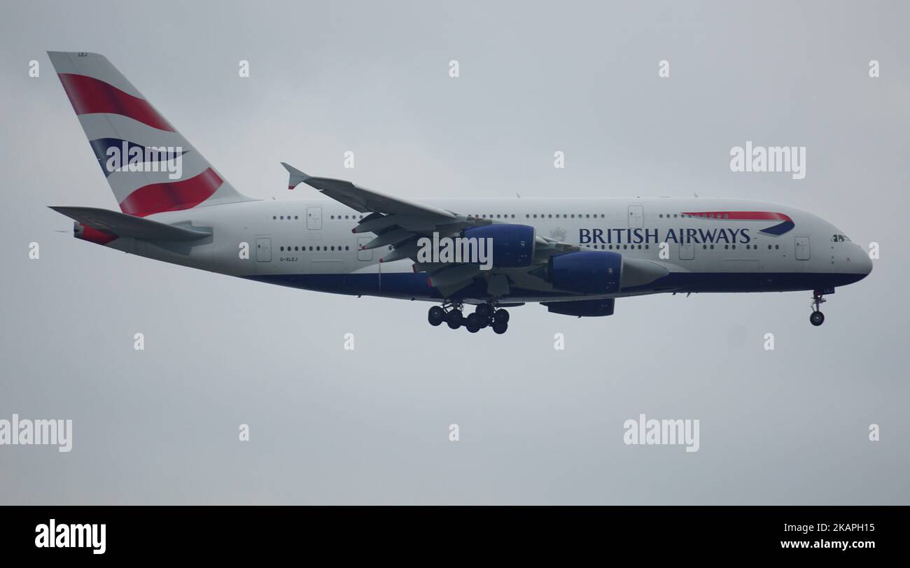 The view of British Airways Airbus A380 plane flying in the sky Stock ...