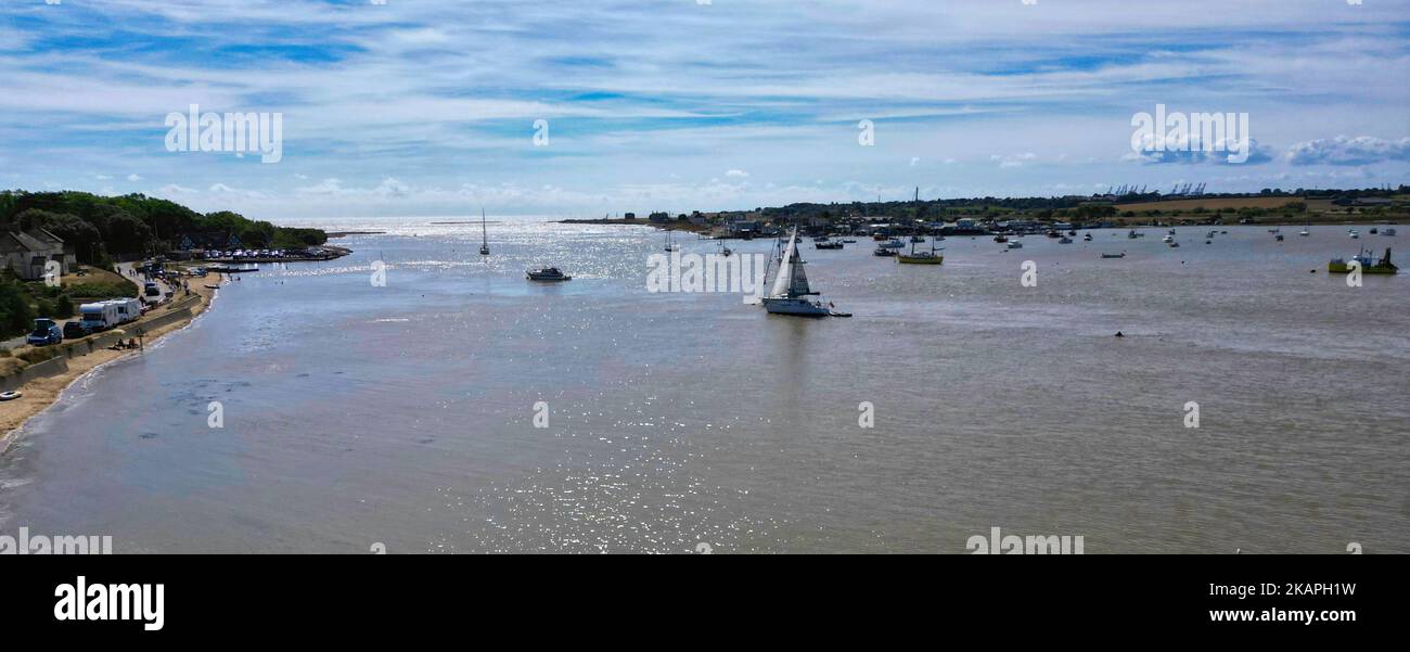 A beautiful panoramic view of the sailboats in the river Orwell under ...