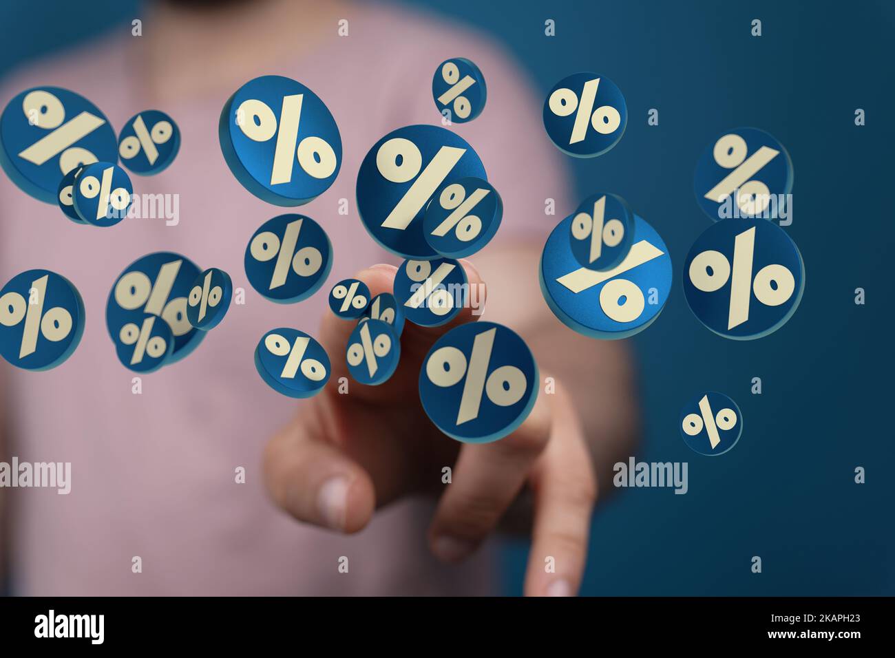 A man touching 3D rendered percentage signs Stock Photo - Alamy