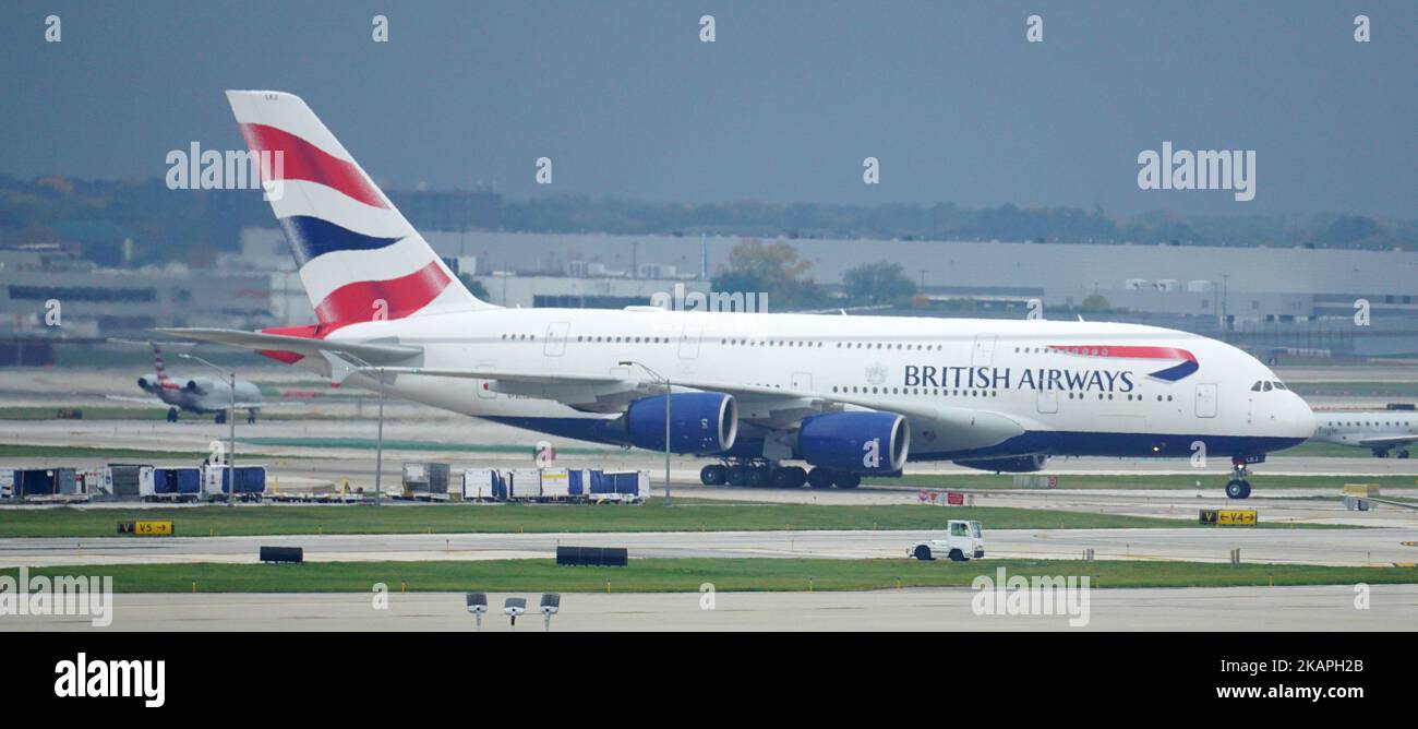 The view of British Airways Airbus A380 plane in Chicago O'Hare ...