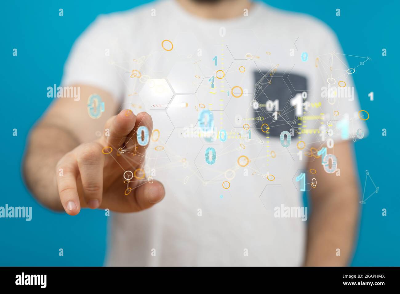 A man touching 3D rendered connection signs Stock Photo - Alamy