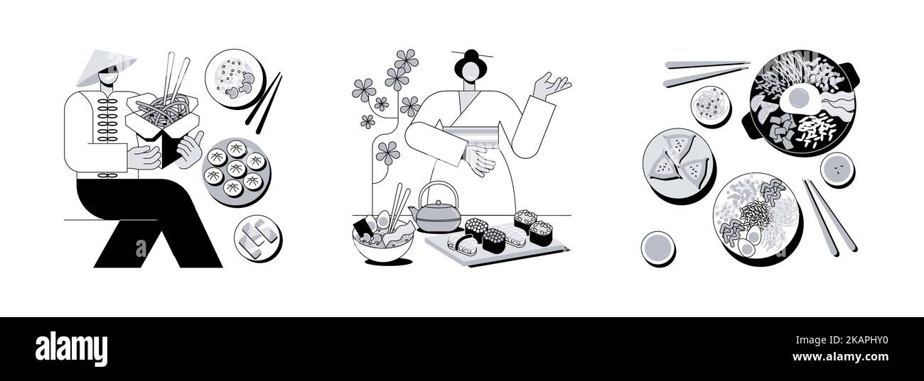 Asian food abstract concept vector illustration set. Chinese and ...