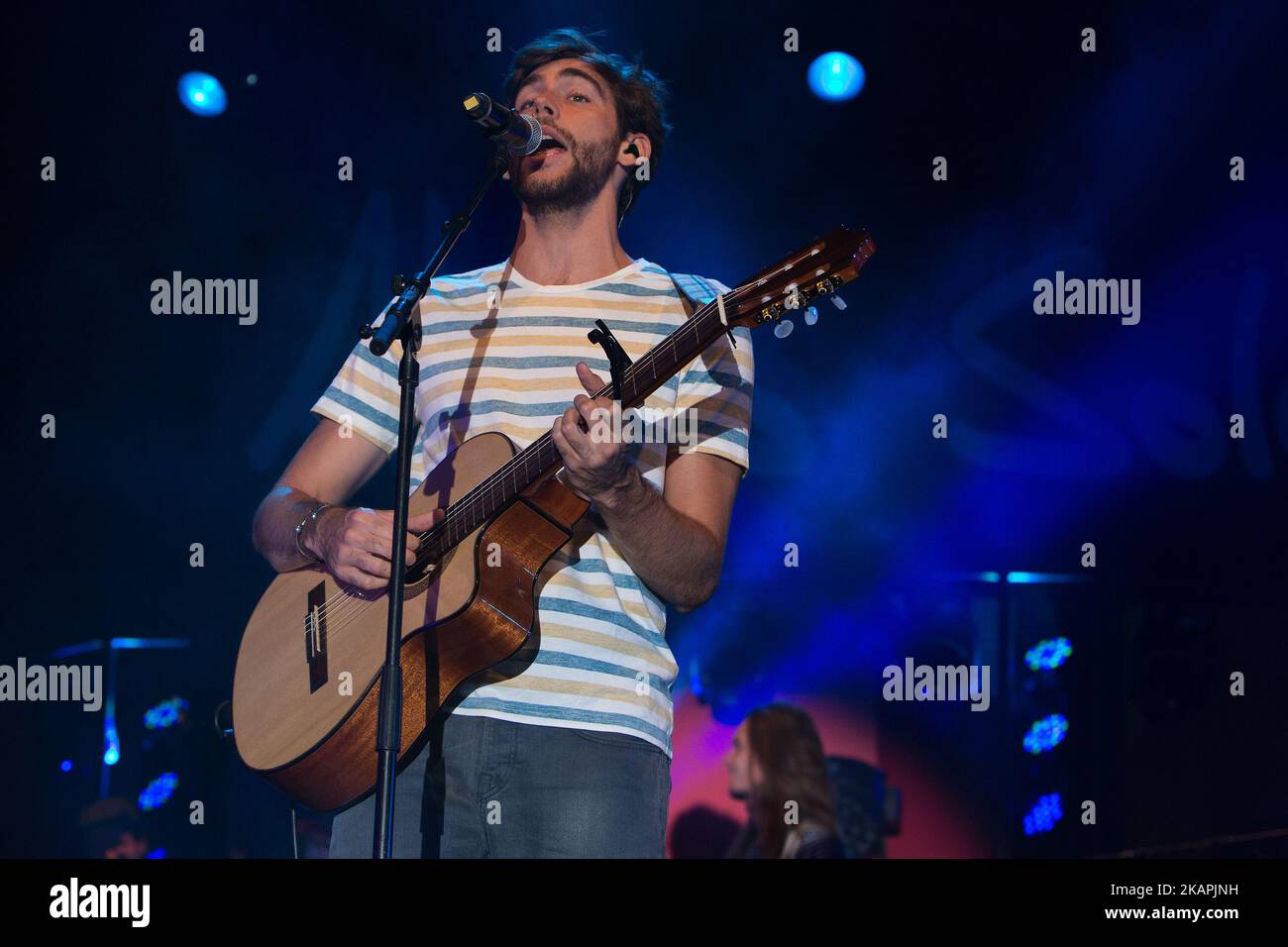 Spanish Latin pop musician Alvaro Soler on stage as he performs at ...