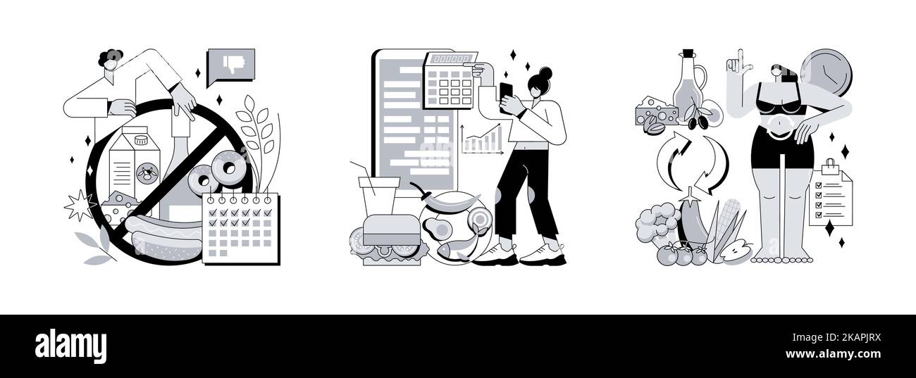 Eating habits abstract concept vector illustration set. Whole30 diet ...