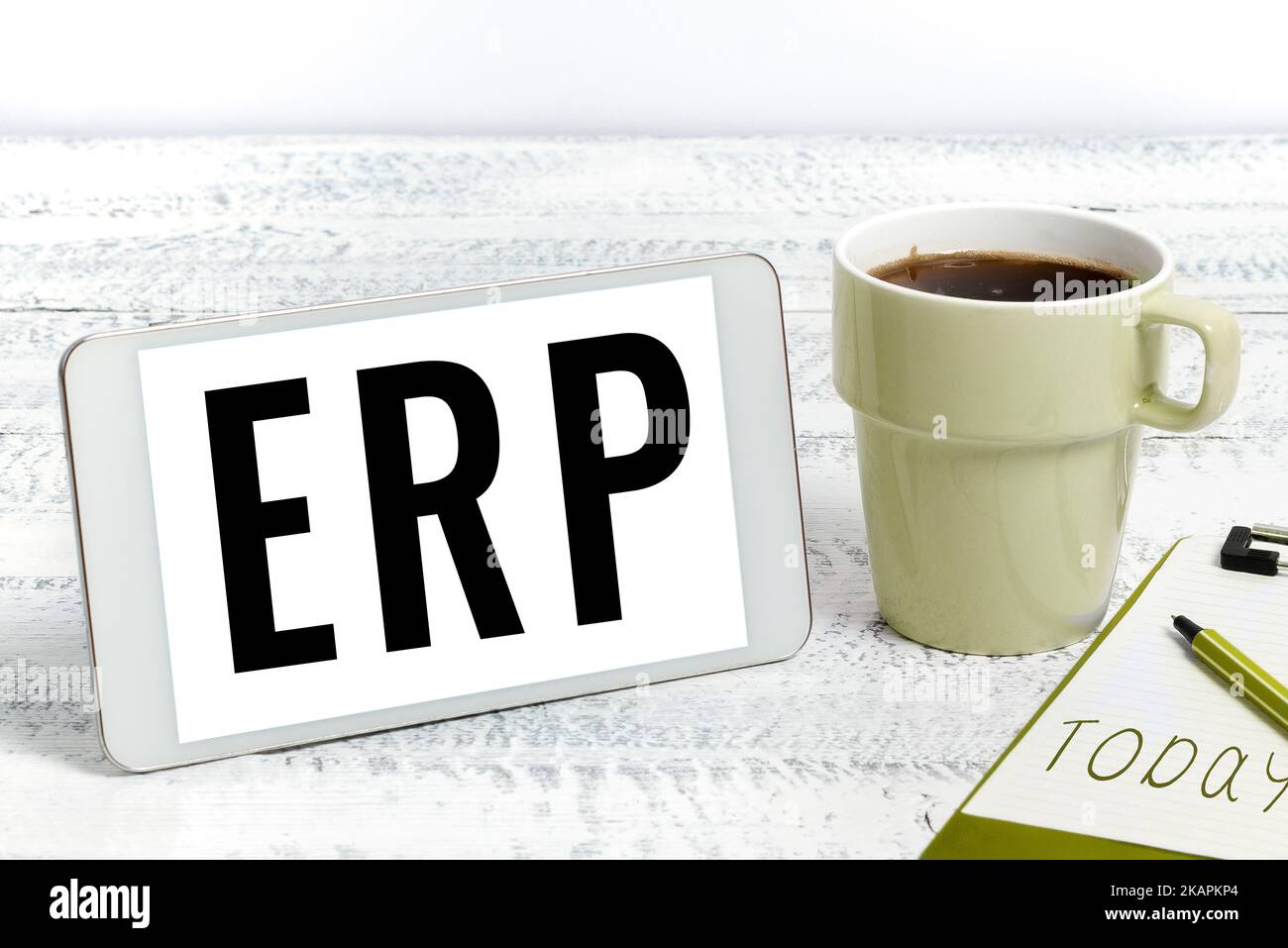 Hand writing sign Erp. Business approach enterprise resource planning centralized database for ...