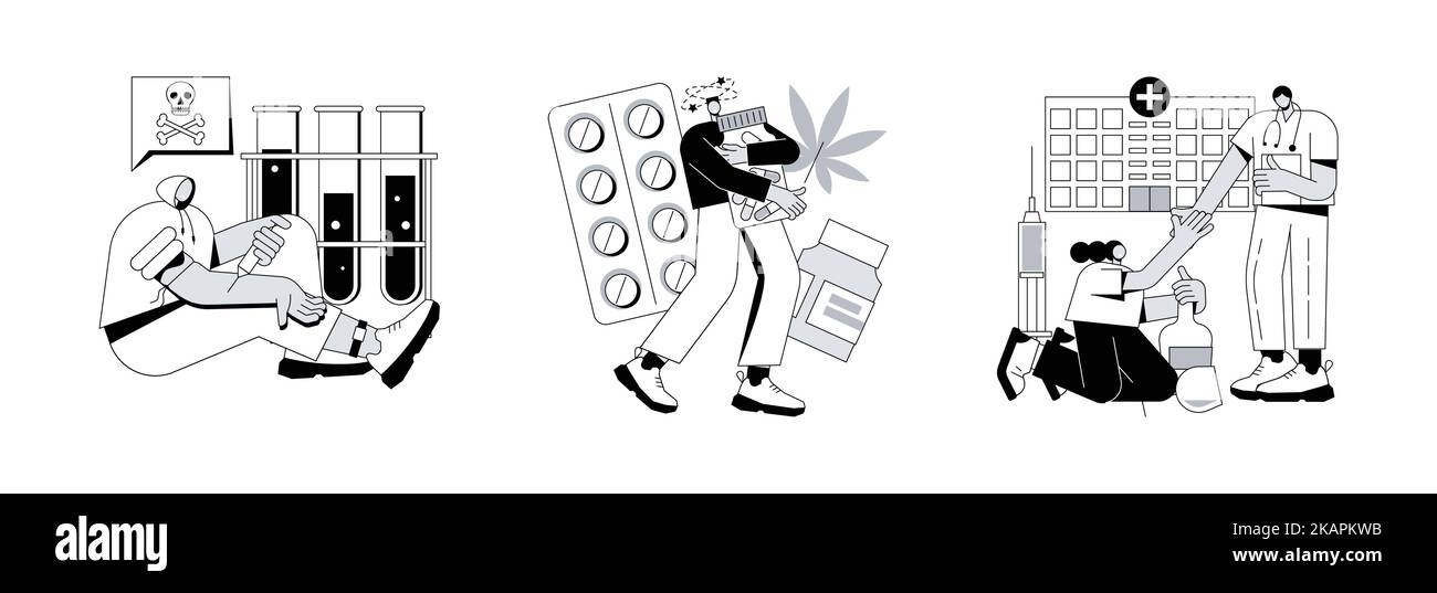 Drug addiction abstract concept vector illustration set. Drug ...