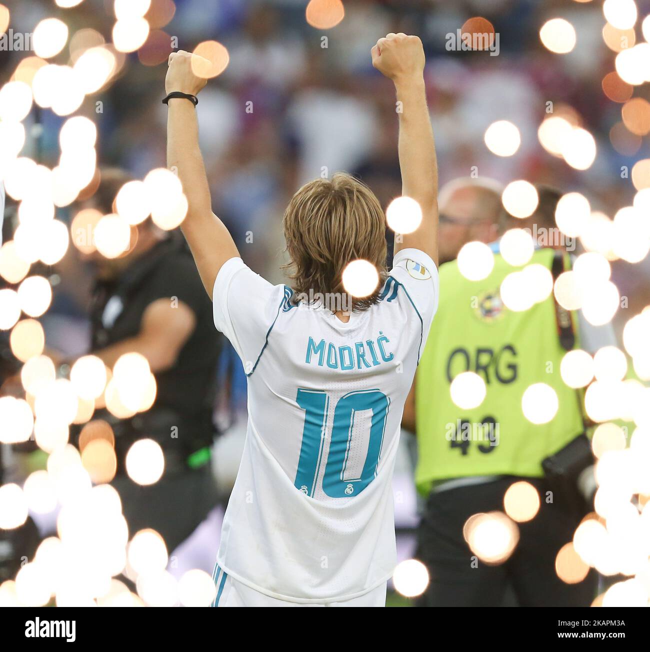 Luka Modric of Real Madrid celebrates after the Supercopa de Espana ...