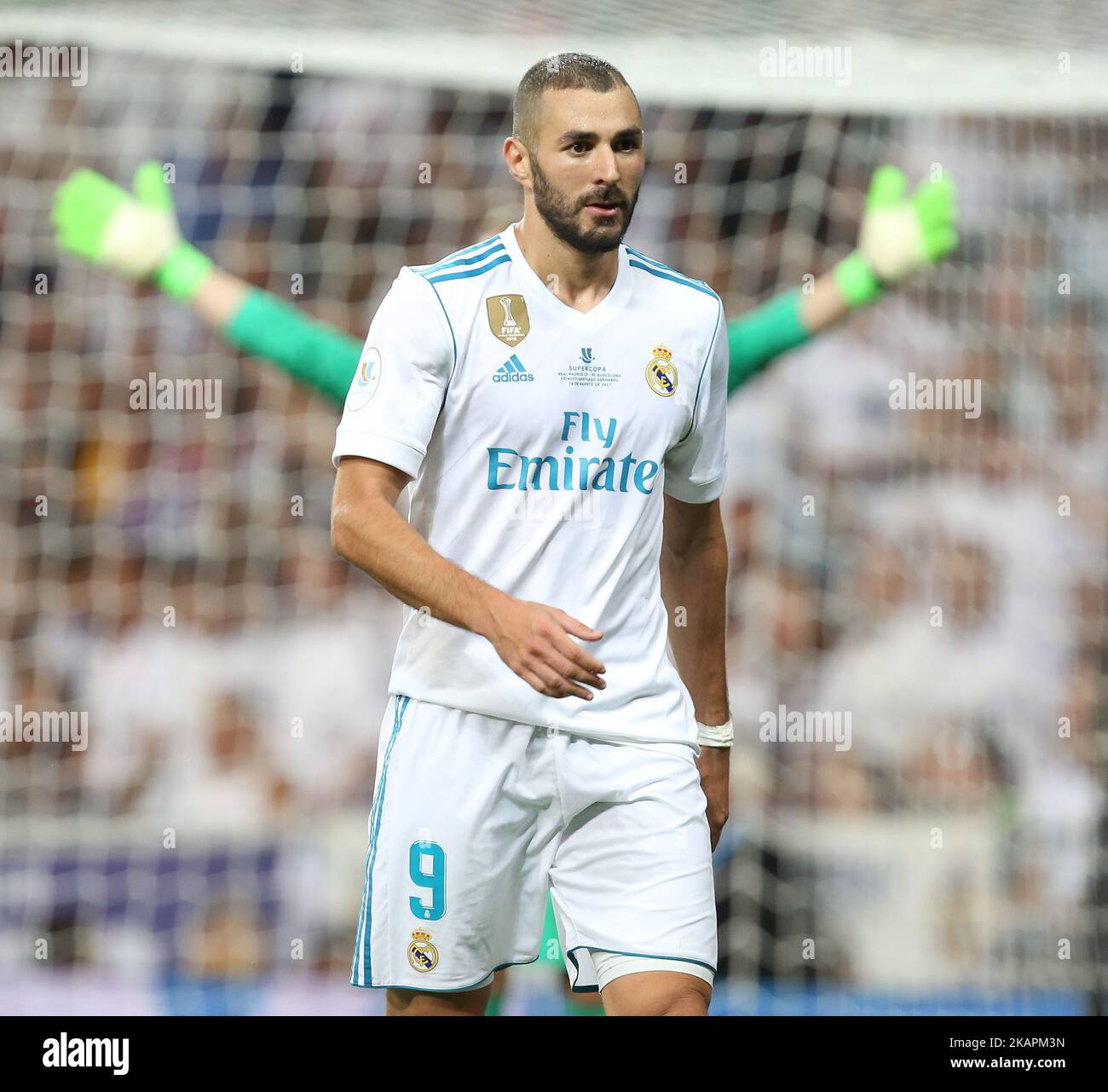 Karim Benzema of Real Madrid in action during the Supercopa de Espana ...