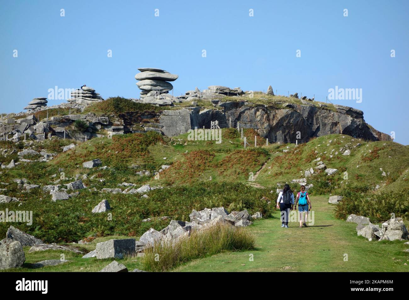 Two Female Hikers Walking Towards Stowe's Hill, Bodmin Moor, Cornwall ...