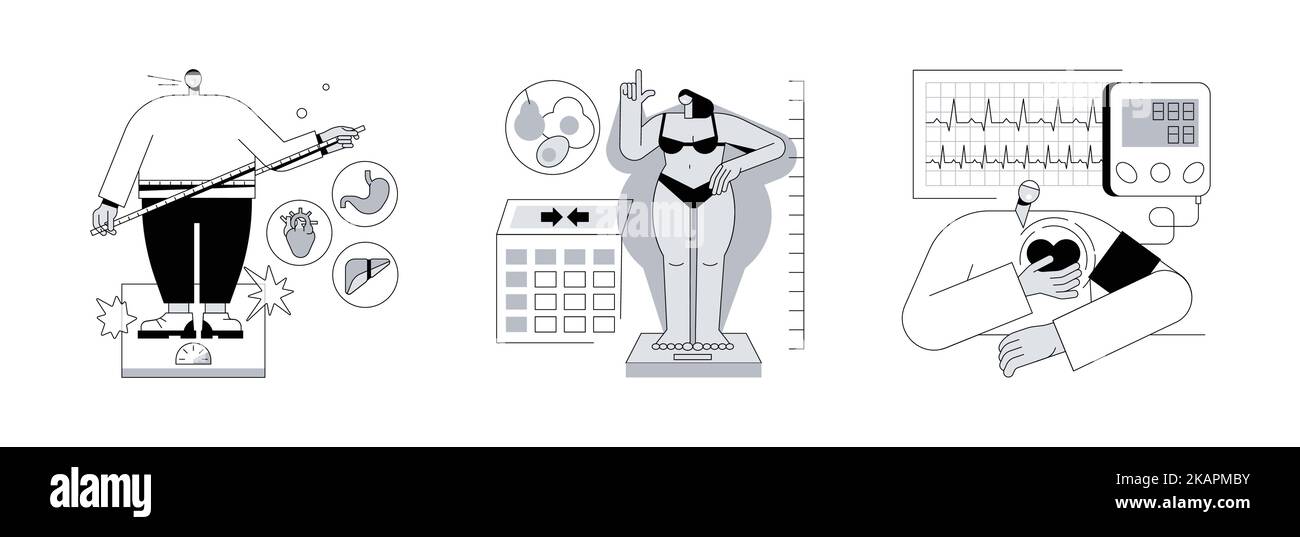 Obese people abstract concept vector illustration set. Obesity health ...