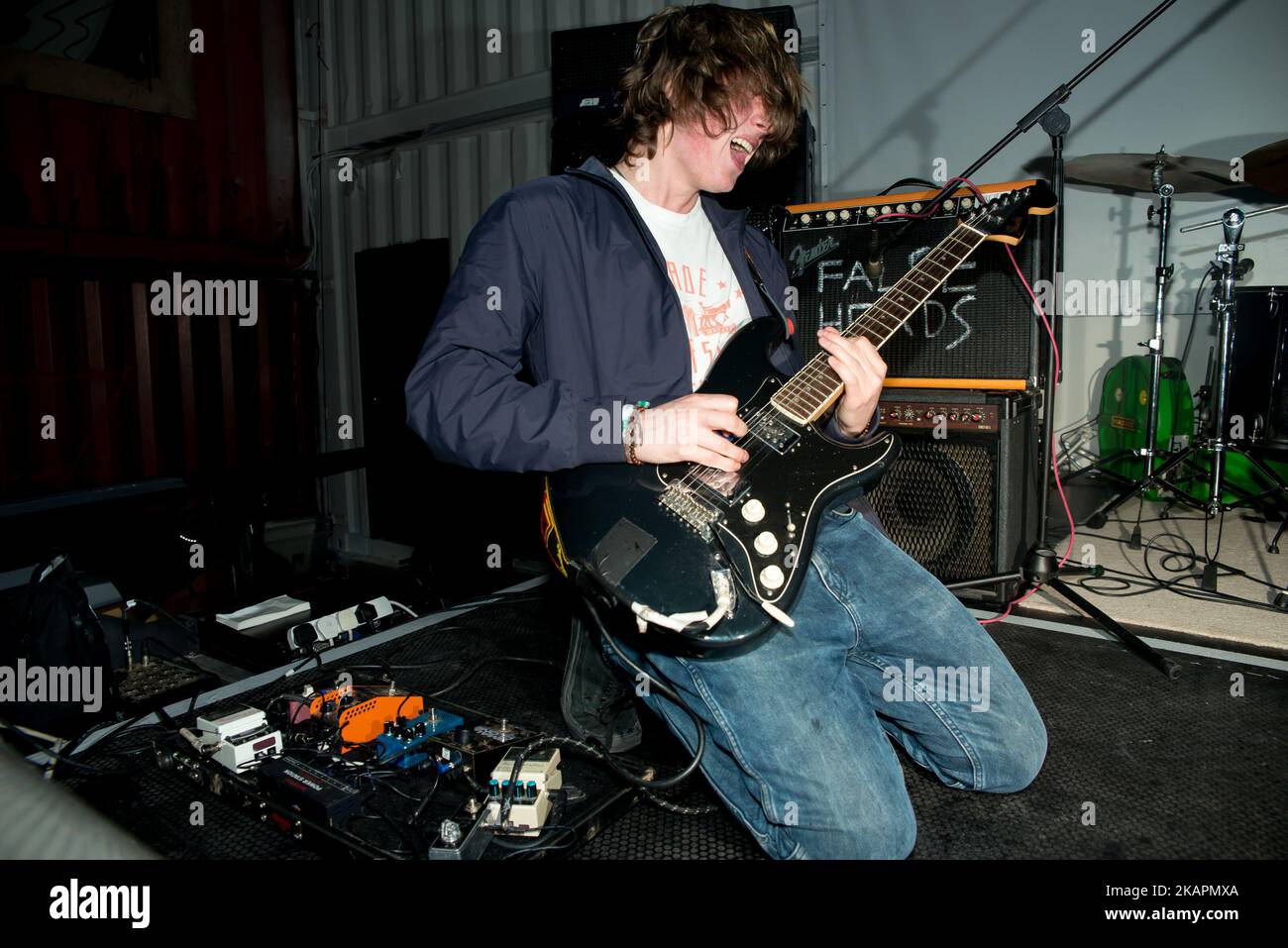 British indie rock band False Heads perform on stage at Lost River ...