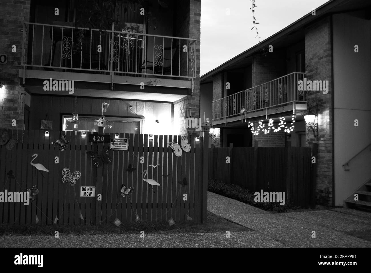 A Decorated Fence with signs in downtown McAllen, Texas, USA Stock ...