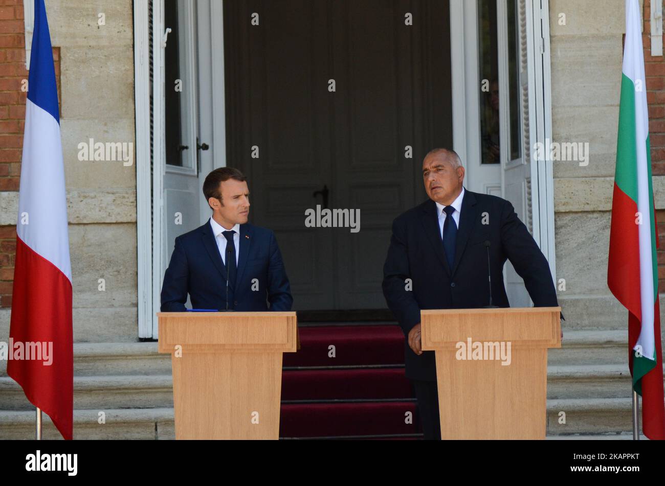 The French President Emmanuel Macron(L) and the Bulgarian Prime ...
