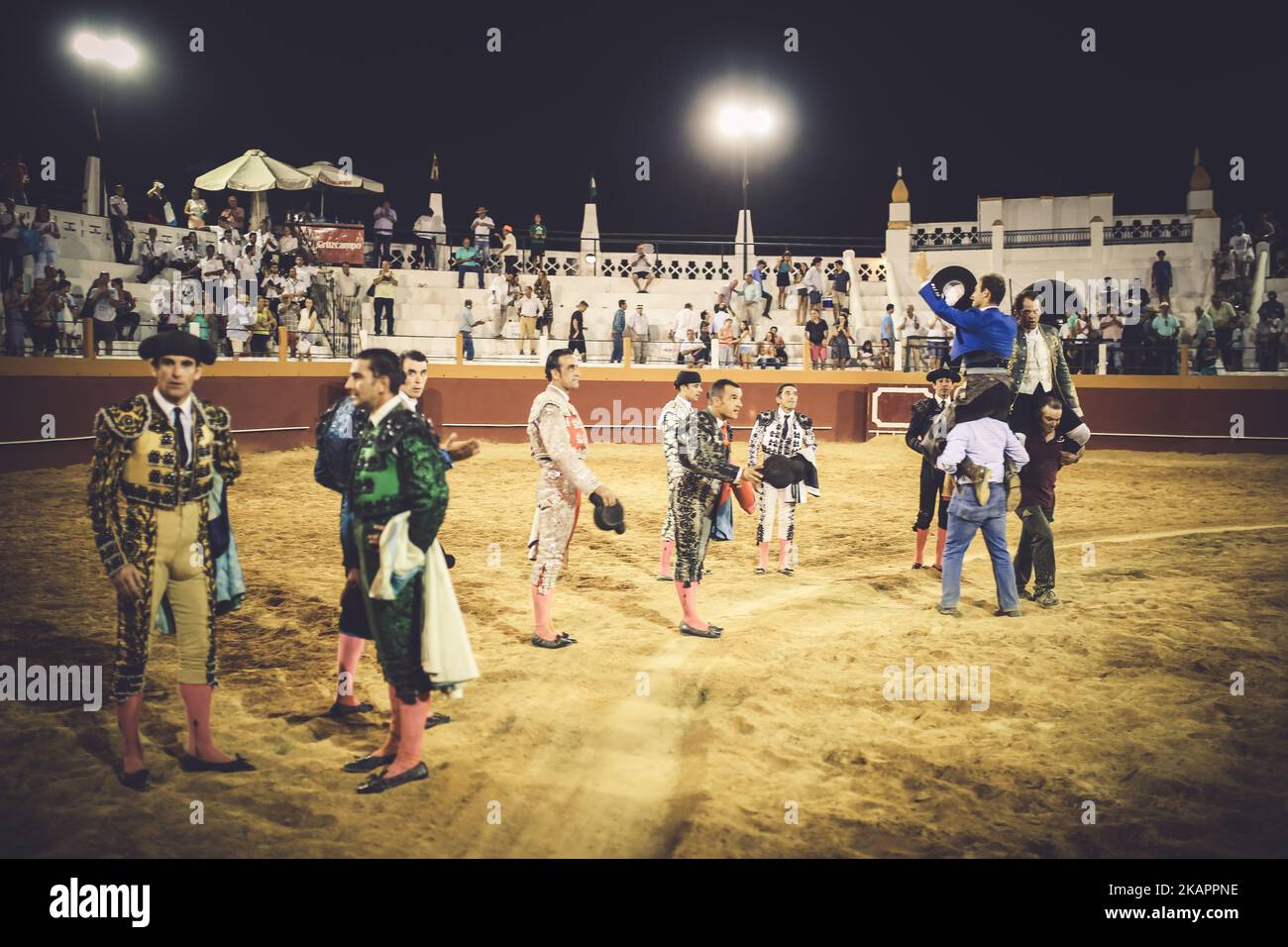 Banderilleros in the temptation of the bulls in Cazalla de la Sierra ...