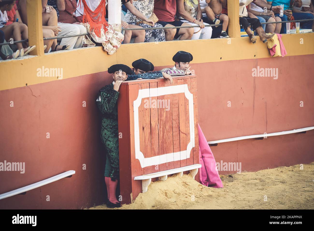 Banderilleros in the temptation of the bulls in Cazalla de la Sierra ...
