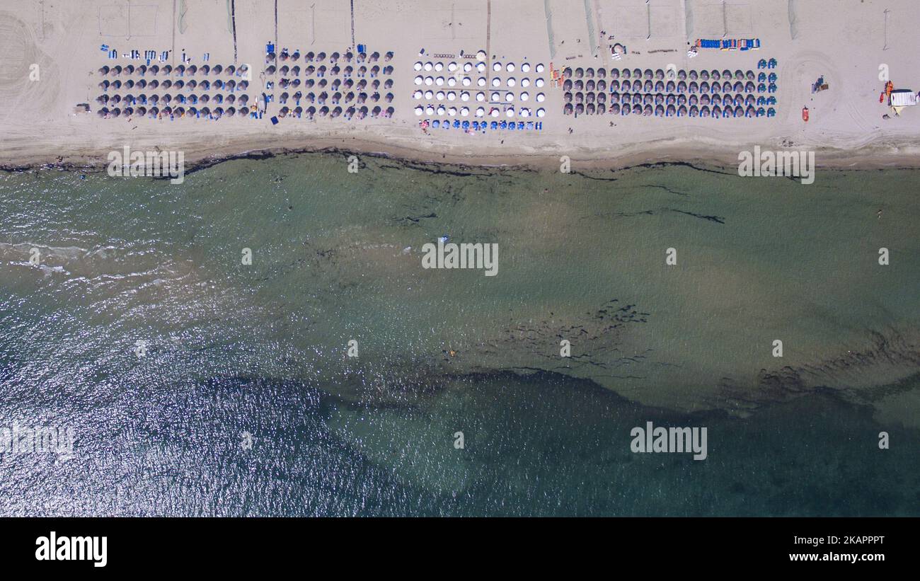 Drone images of Korinos Beach in Katerini, in Northern Greece on 25 ...