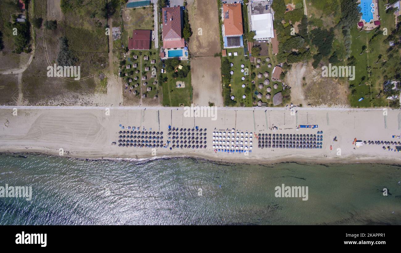 Drone images of Korinos Beach in Katerini, in Northern Greece on 25 ...