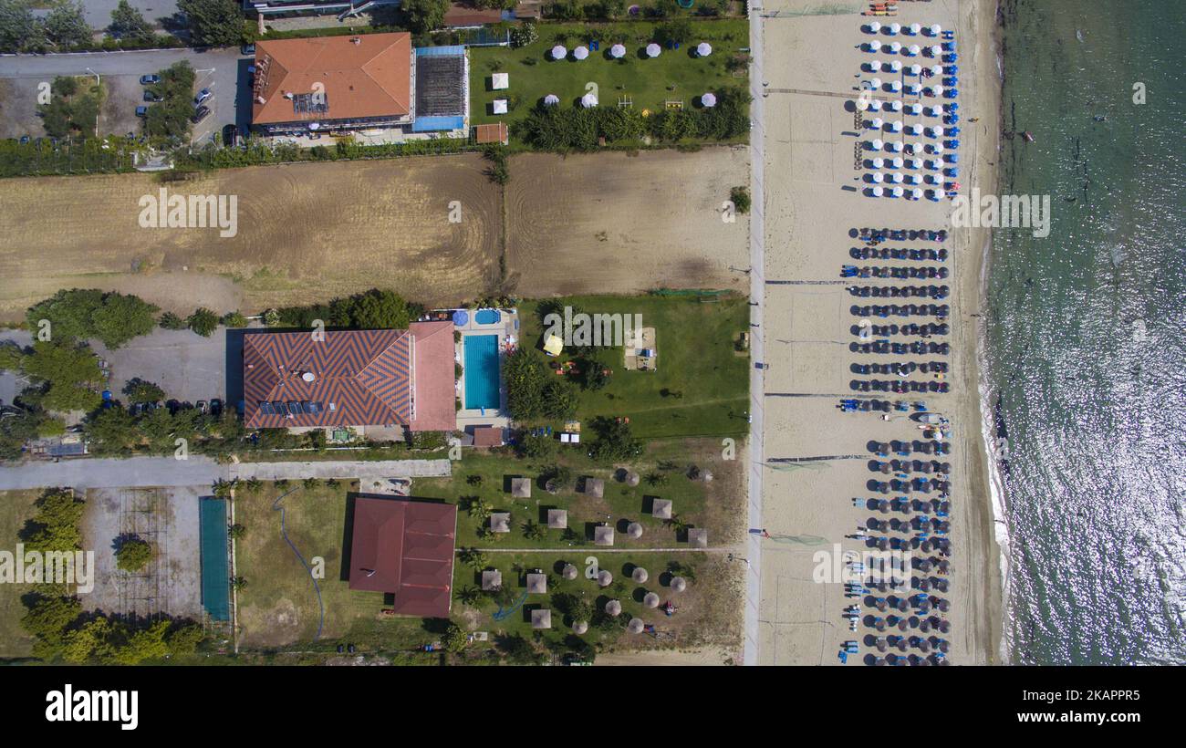 Drone images of Korinos Beach in Katerini, in Northern Greece on 25 ...