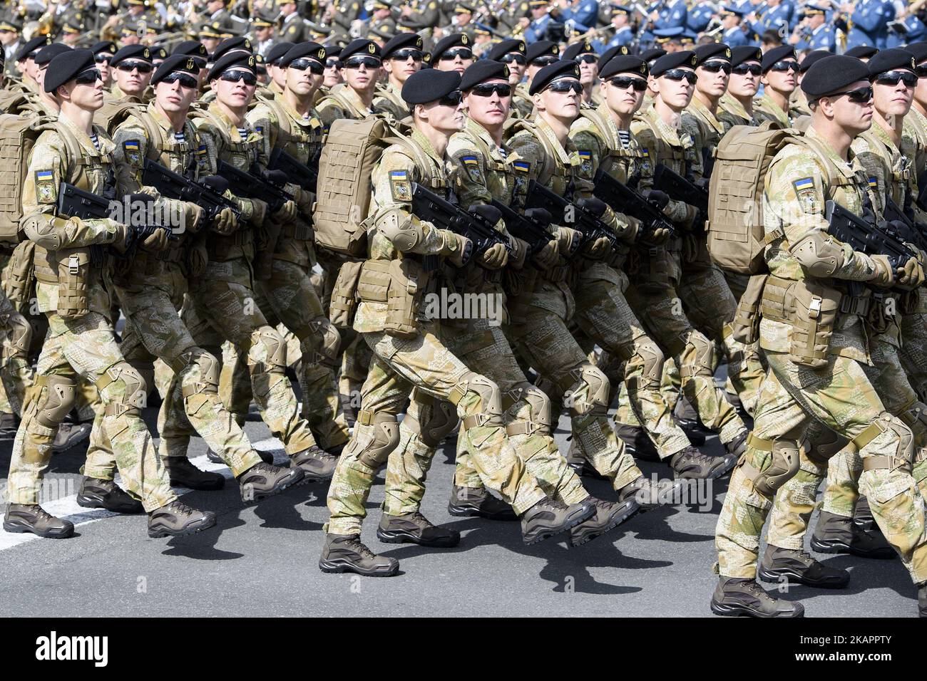 Ukrainian servicemen march during a military parade in Kiev on August ...