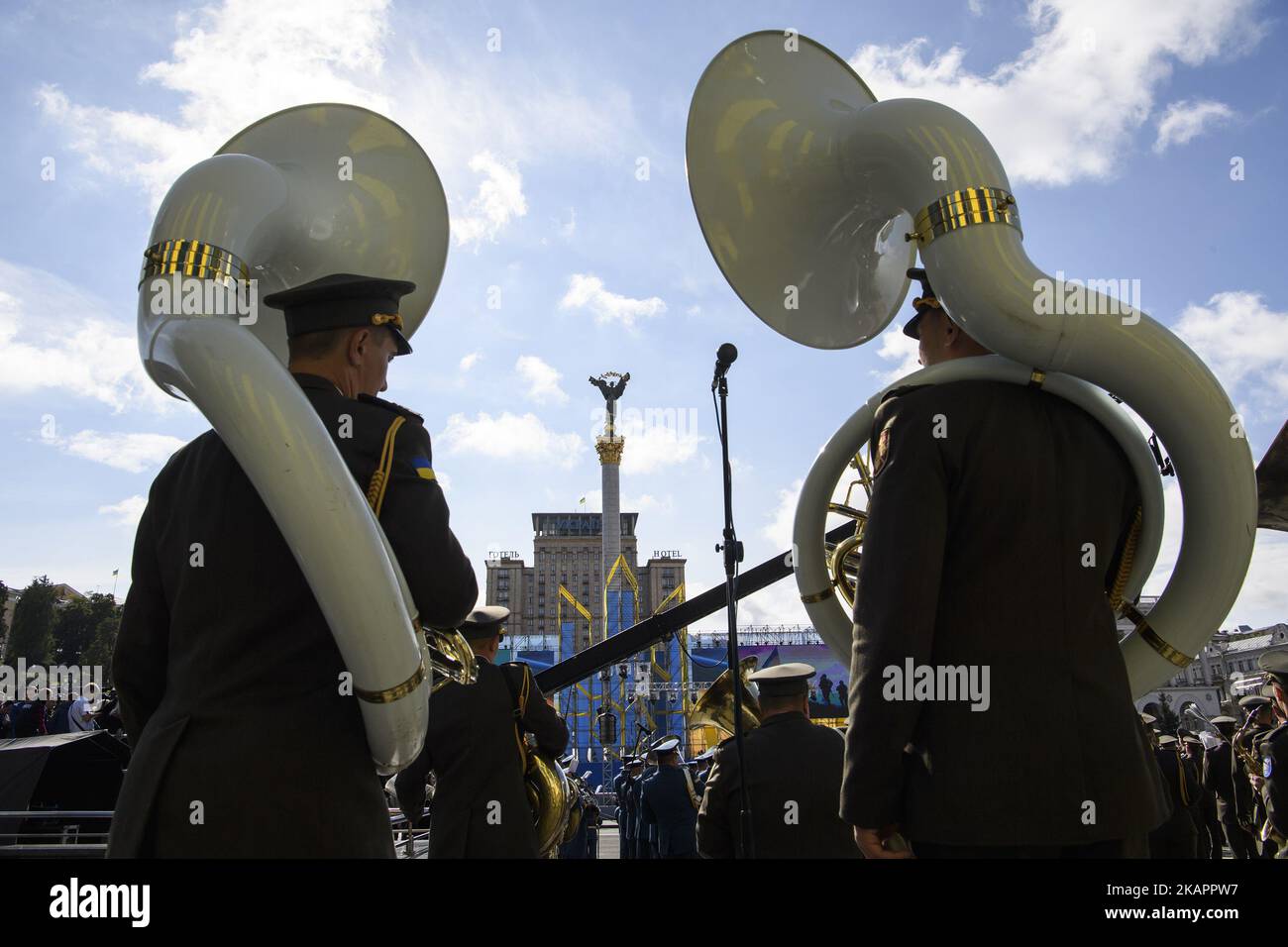Ukrainian servicemen march during a military parade in Kiev on August ...