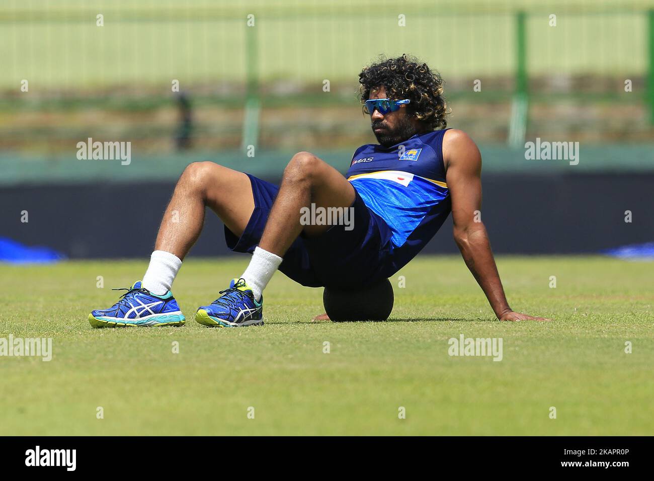 Sri Lankan cricketer Lasith Malinga is seen during a practice session ahead of the 3rd ODI ...