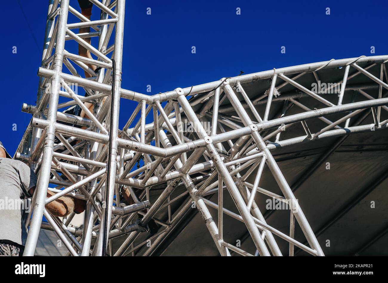 Aluminum structures for stage installation. Metal trusses Stock Photo ...