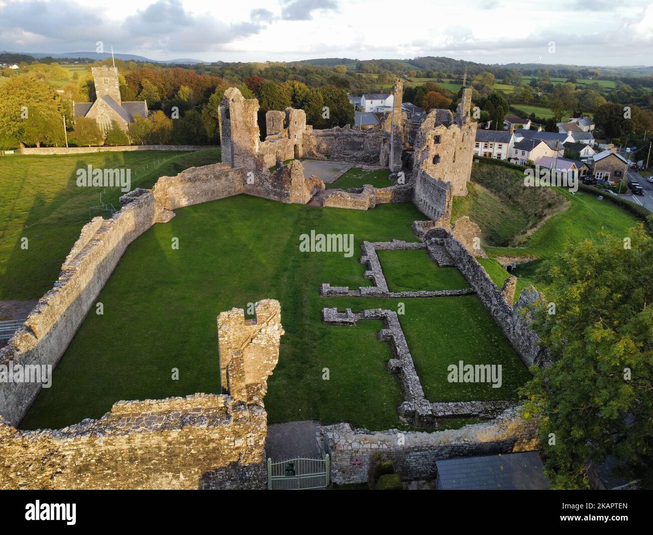 An aerial view of the Coity castle in Bridgend County Borough Stock ...