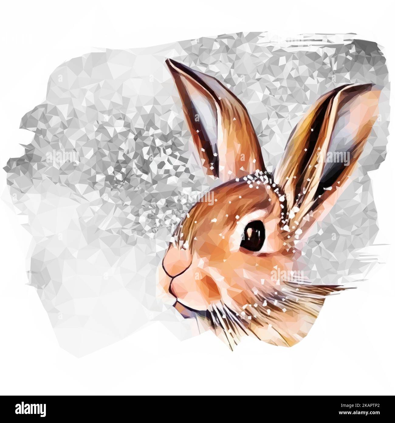 rabbit in the snow. snowflakes in the fur. Portrait illustration as ...