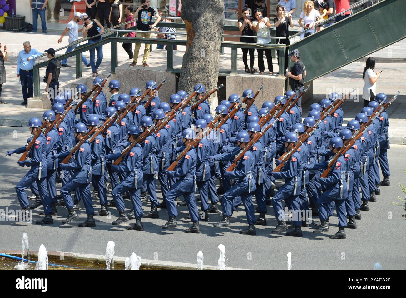 Turkish soldiers and gendarmeries attend a military parade marking the ...