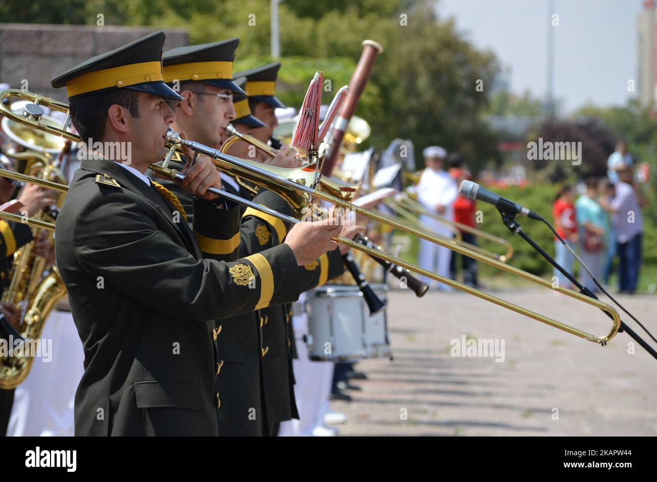 Turkish soldiers and gendarmeries attend a military parade marking the ...