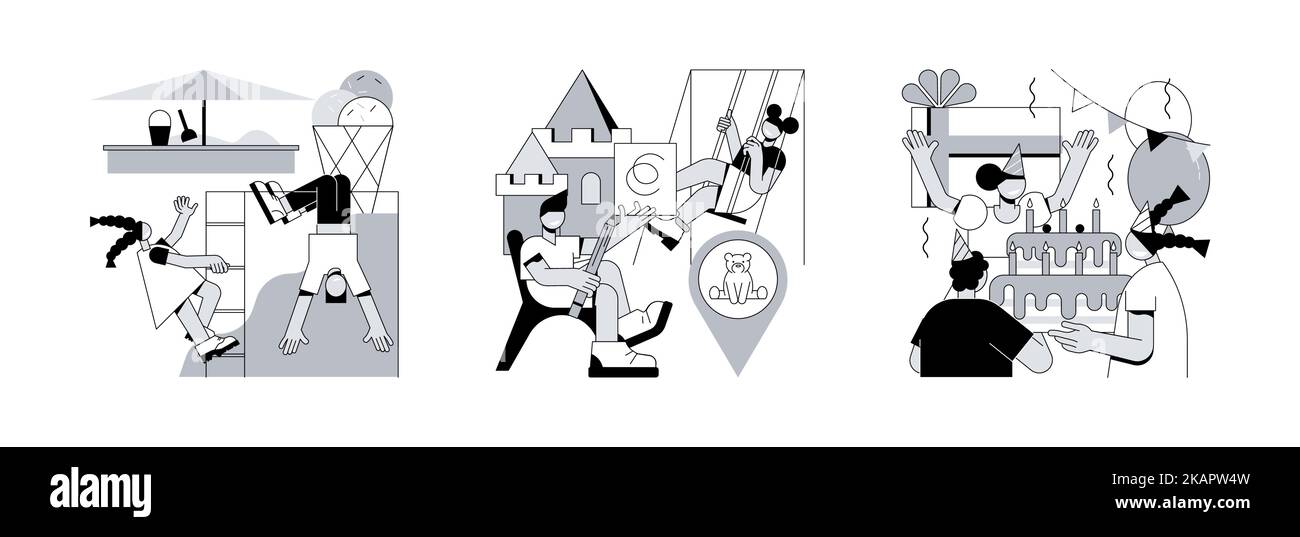 Children entertainment abstract concept vector illustration set. Kids ...