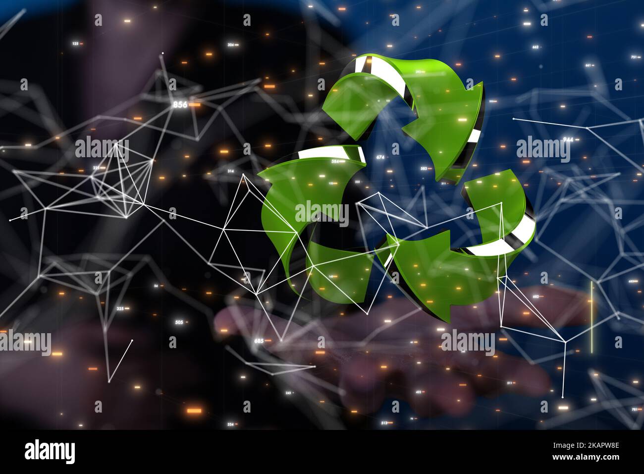 A green digital recycle icon and lines connected to each other - an ...