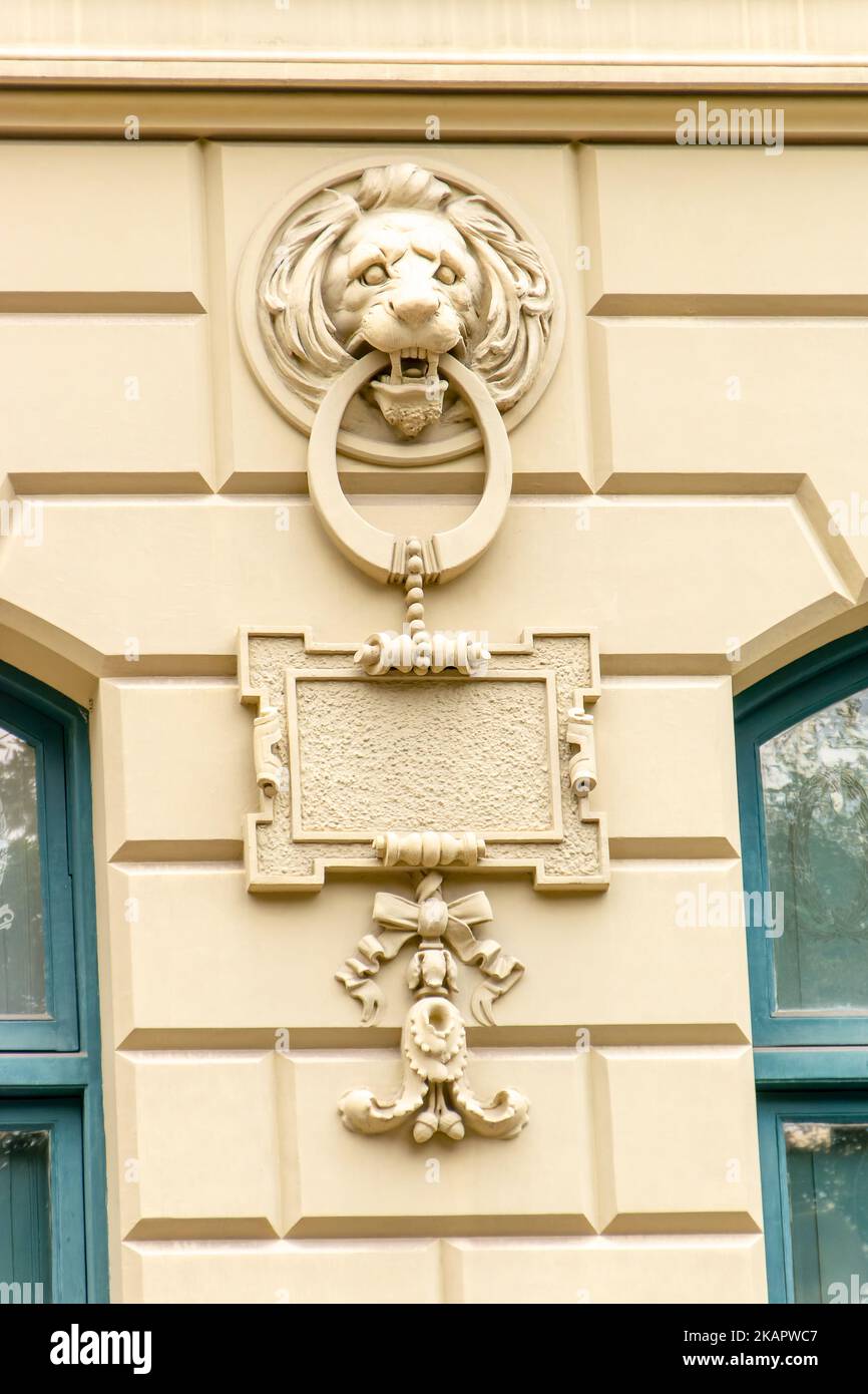 details of the facade of the National Library in Rio de Janeiro, Brazil ...