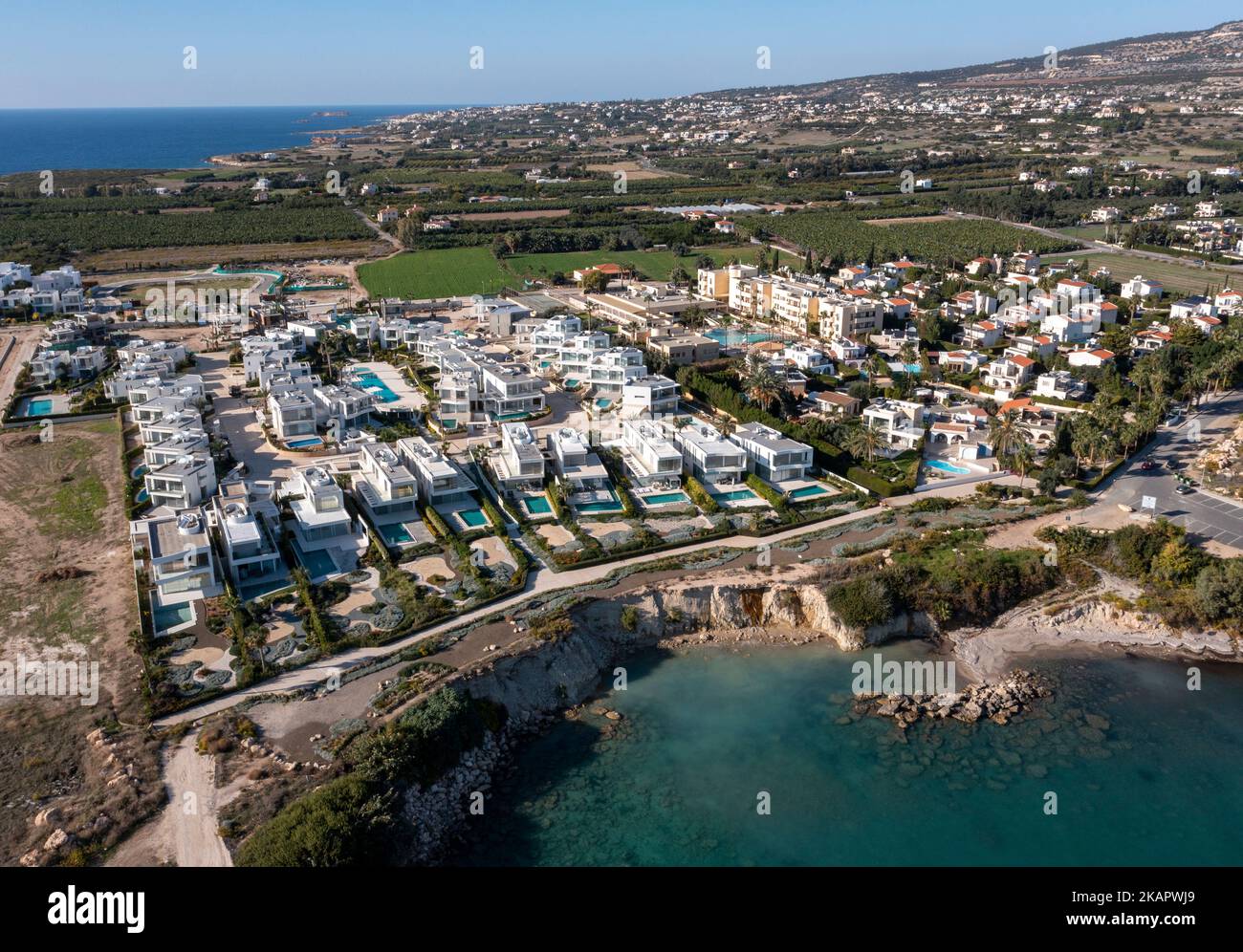 Aerial view of Coral Sea Villas, Coral Bay, Paphos district, Cyprus ...