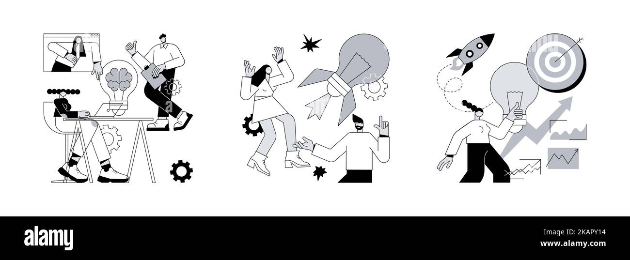 Creative thinking abstract concept vector illustration set. Team ...