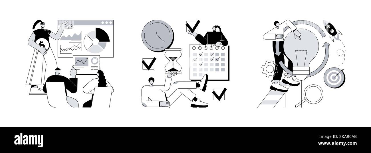 Project management abstract concept vector illustration set. Business ...