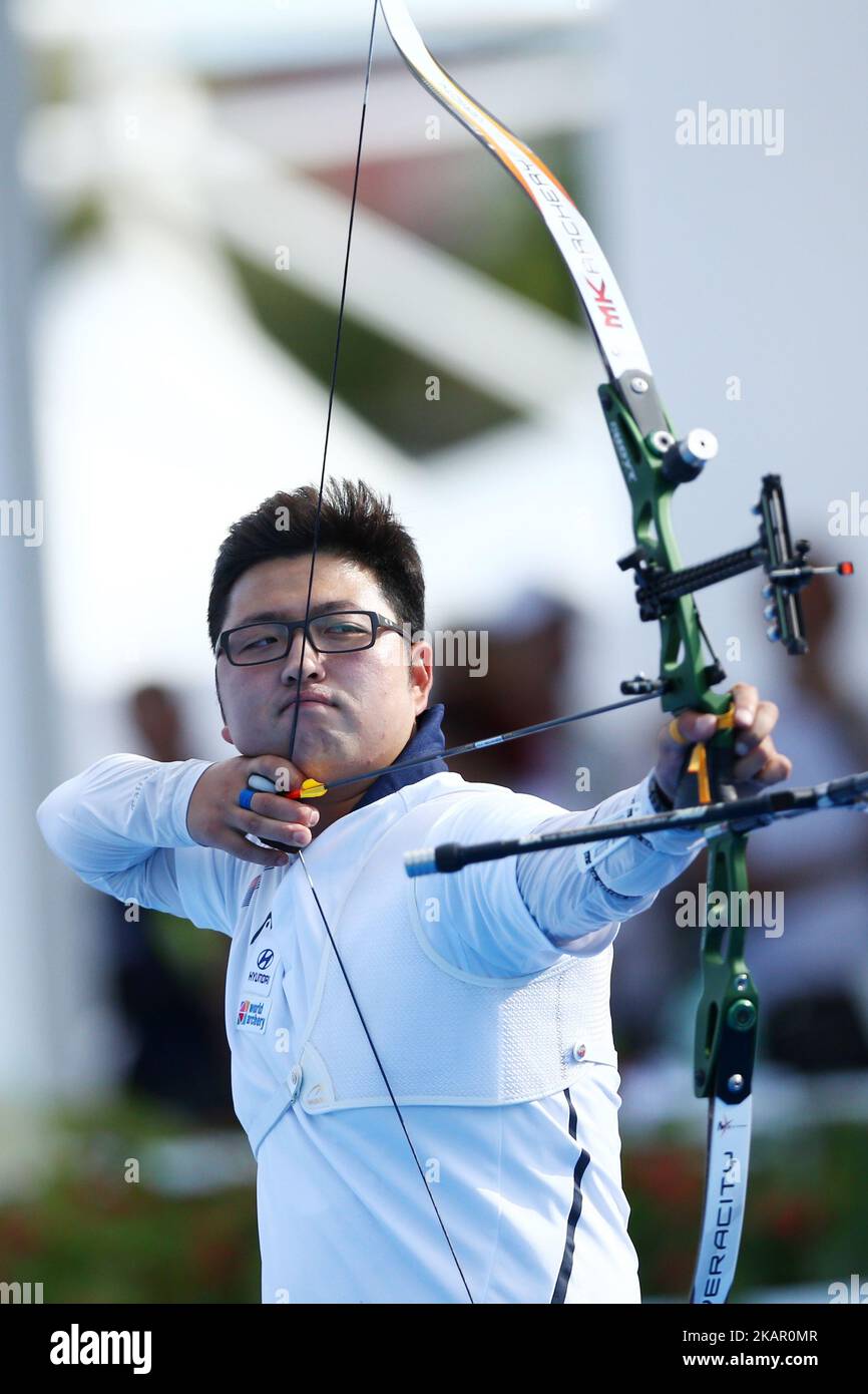 The gold medal winner Kim Woojin (KOR) during Hyundai Archery World Cup ...