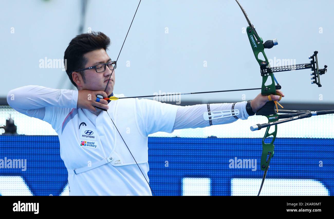 The gold medal winner Kim Woojin (KOR) during Hyundai Archery World Cup ...