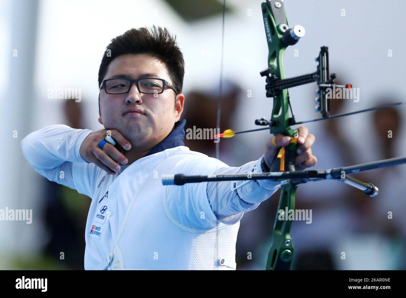 The gold medal winner Kim Woojin (KOR) during Hyundai Archery World Cup ...