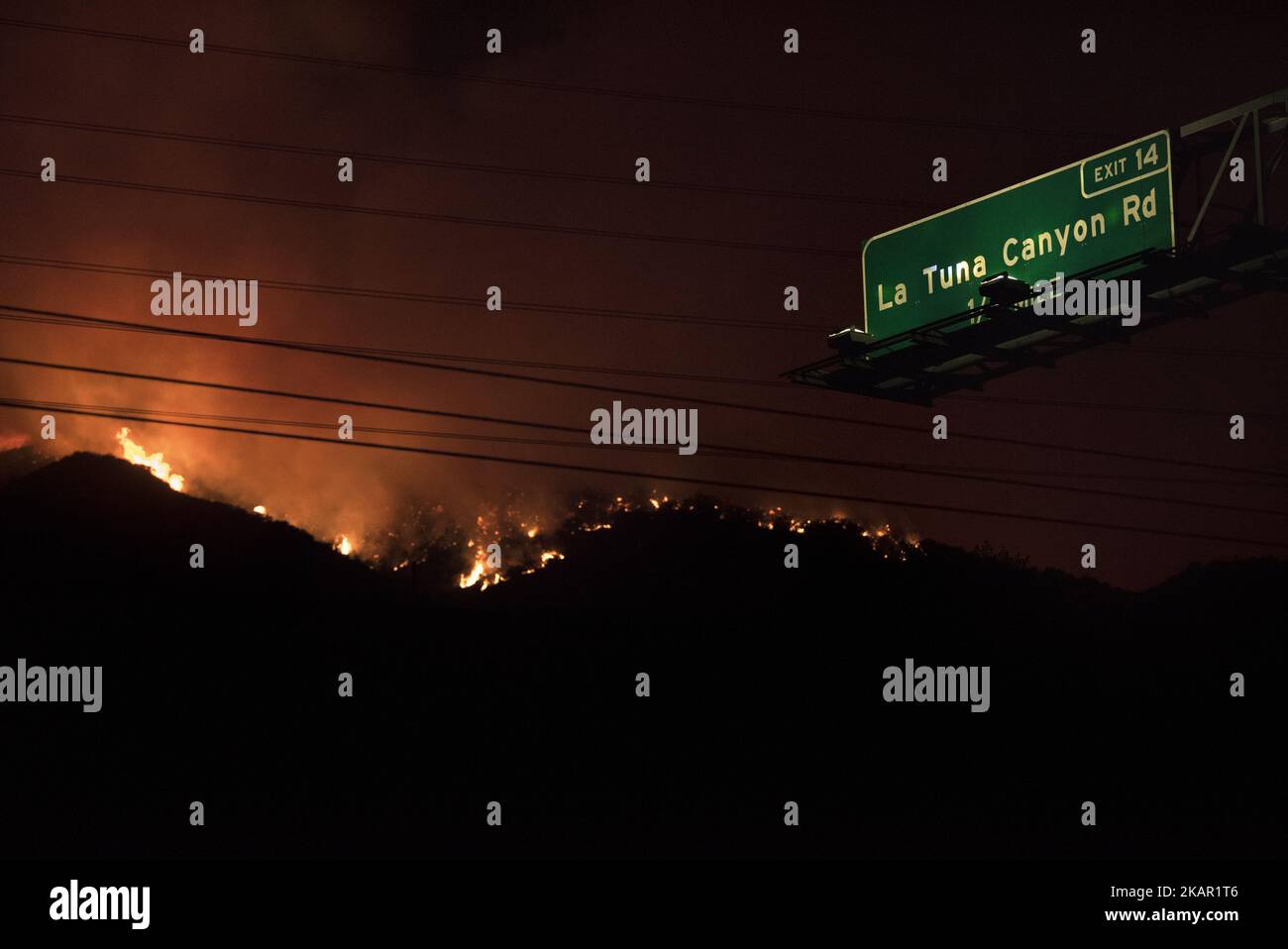 A wildfire burns in La Tuna Canyon in Los Angeles, California on ...