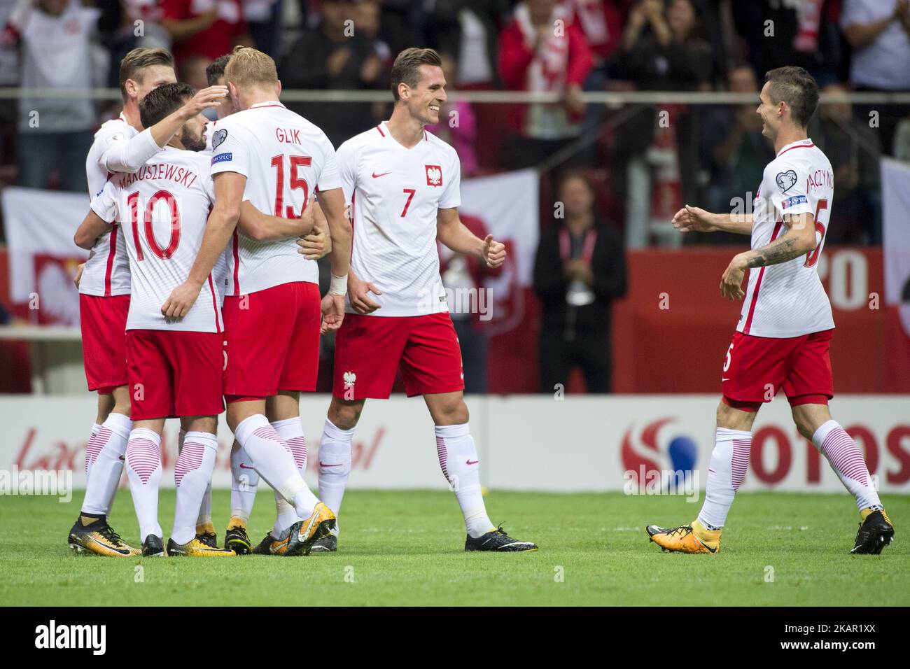 The Polish players celebrate Arkadiusz Milik goal during the FIFA World ...