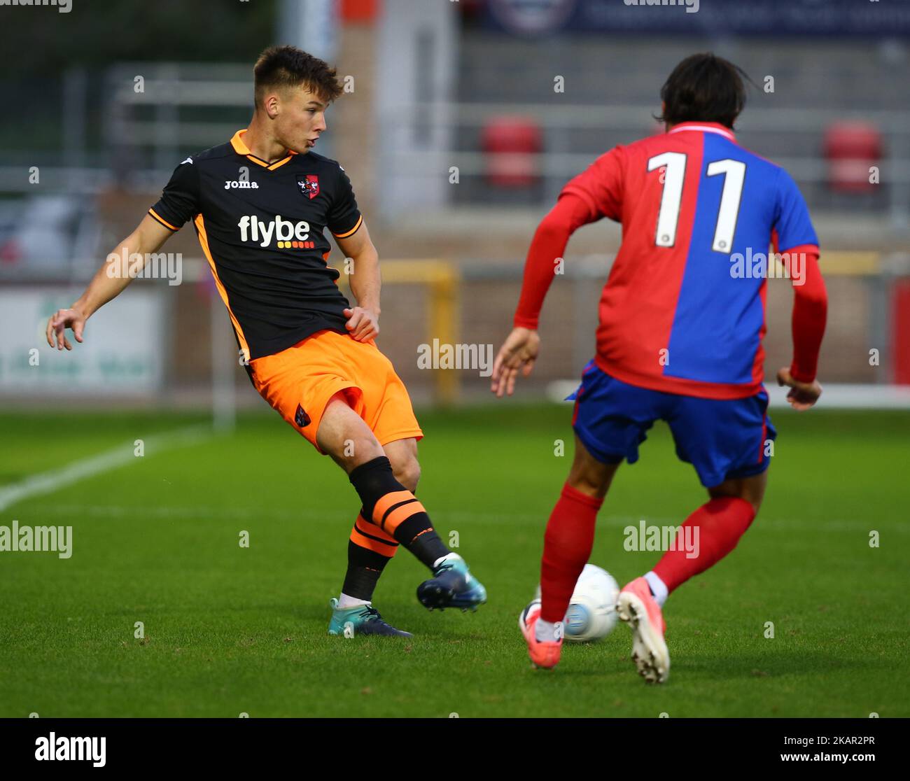 Kyle Egan of Exeter City during Premier League Cup match between ...