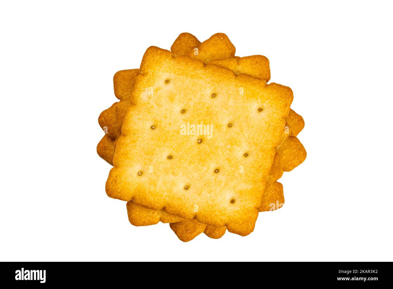 Top view stack of dry sweet delicious square shape crackers isolated on ...