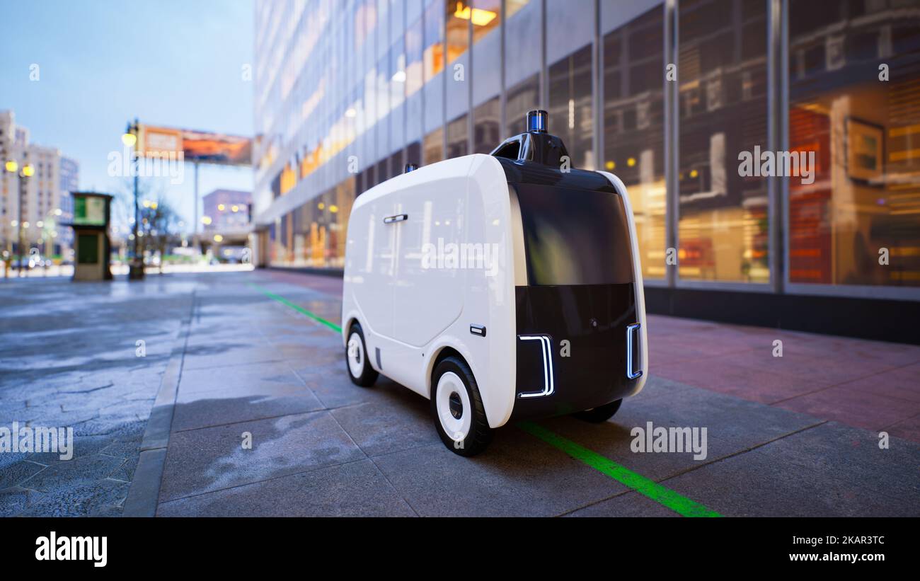 Autonomous delivery robot driverless on street, Smart vehicle ...