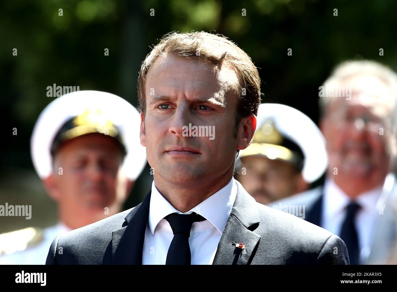French President Emmanuel Macron during the official reception ceremony ...