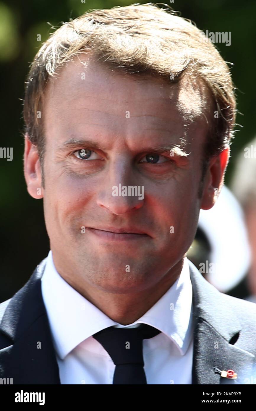 French President Emmanuel Macron during the official reception ceremony ...