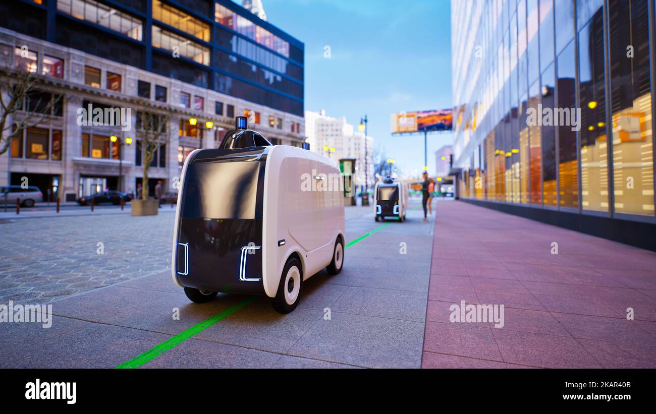 Autonomous delivery robot driverless on street, Smart vehicle ...